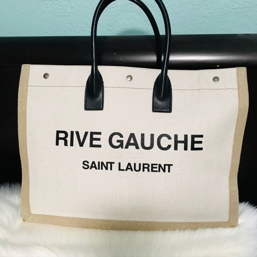 Saint Laurent Ysl Rive Gauche Logo Canvas Tote Brand … - Gem